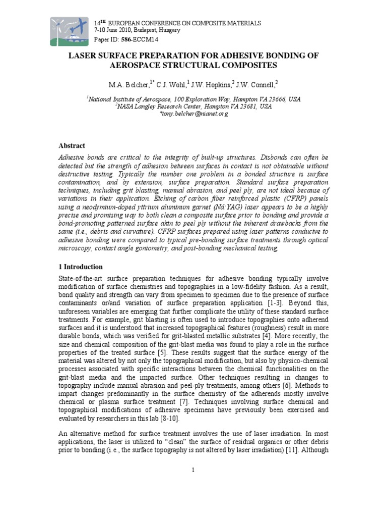 Laser Surface Preparation For Adhesive Bonding of Aerospace Structural ...