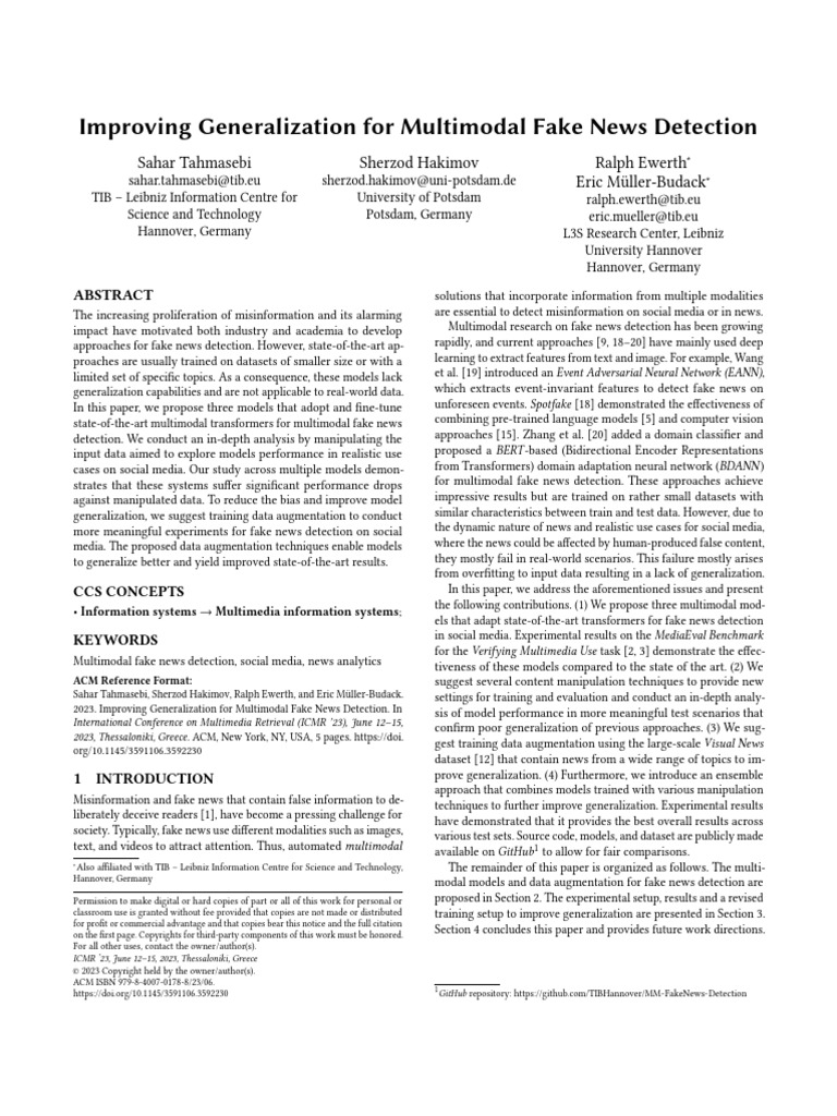 Improving Generalization For Multimodal Fake News Detection | PDF | Artificial Neural Network ...