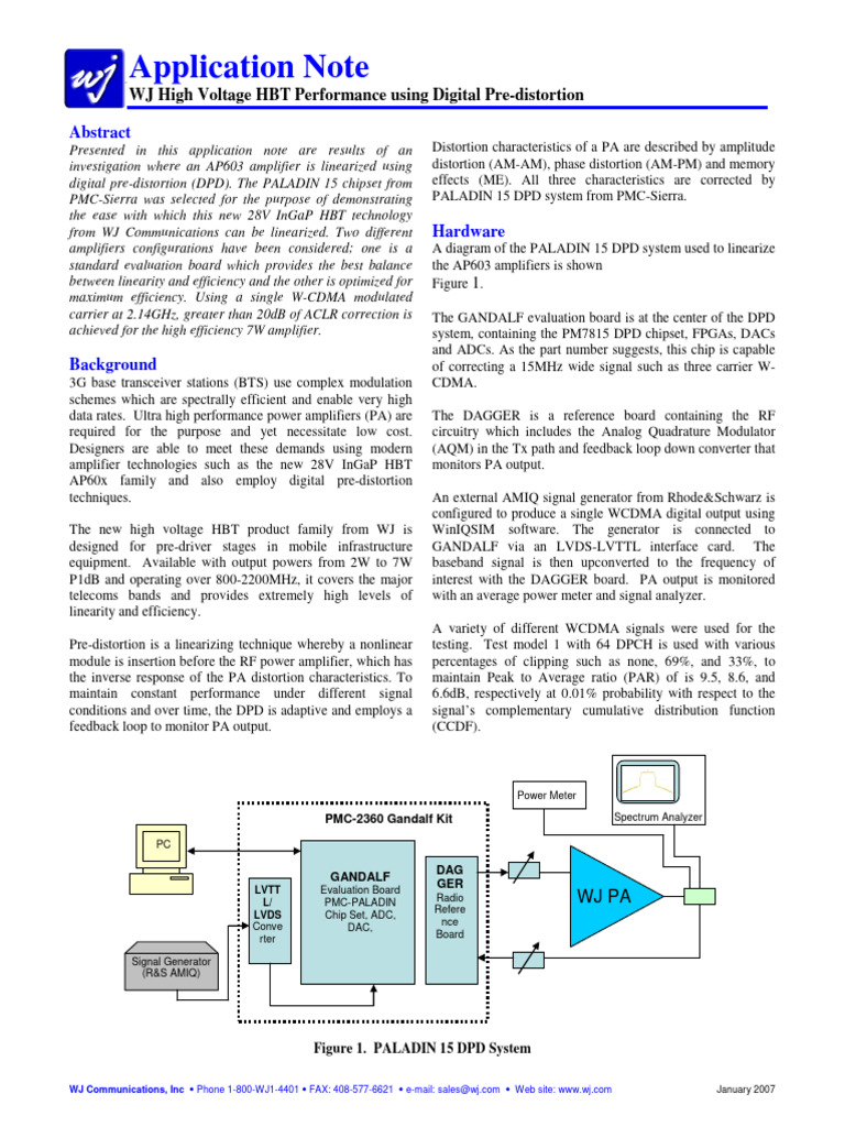 WJ High Voltage HBT Performance Using Digital Pre-Distortion-1 | PDF | Amplifier | Modulation