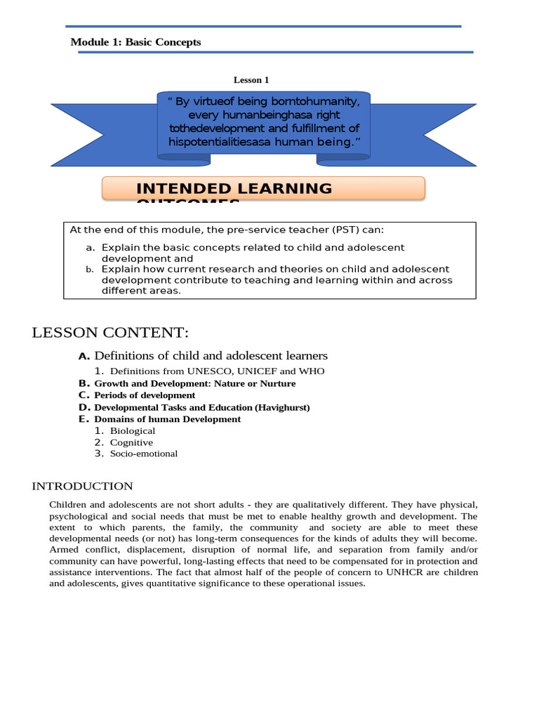 Module 1 BASIC CONCEPTS | PDF | Adolescence | Nature Versus Nurture