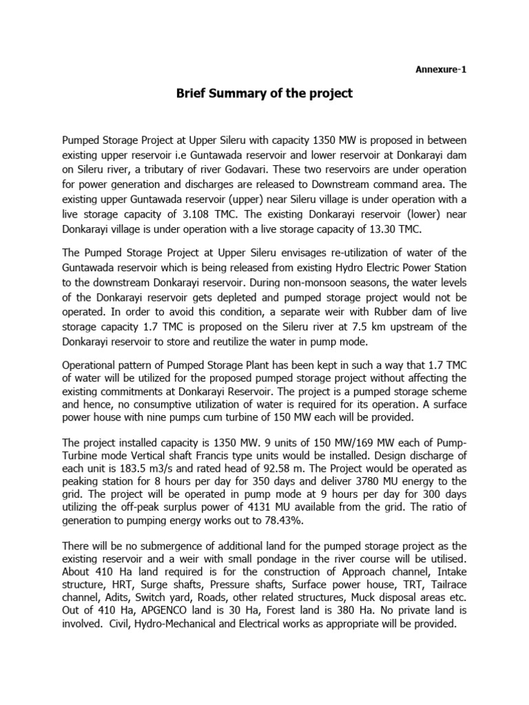 Upper Sileru 1350 MW Pumped Storage Project | PDF | Reservoir ...