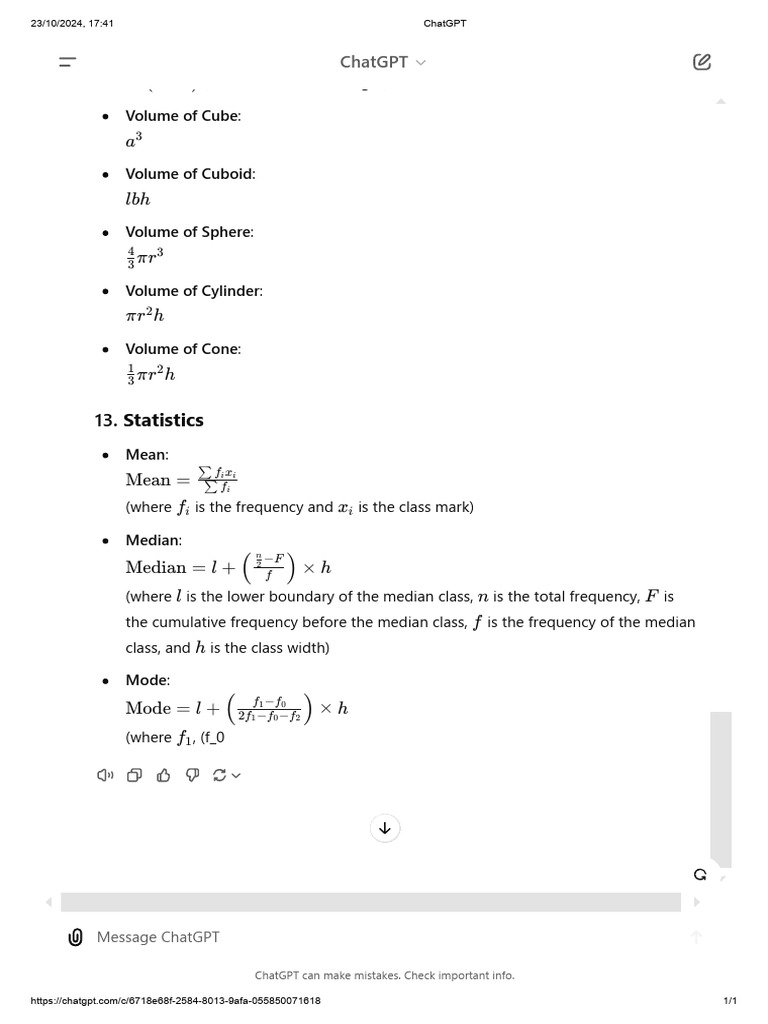 Volume and Statistics Formulas Guide | PDF | Volume | Metrology