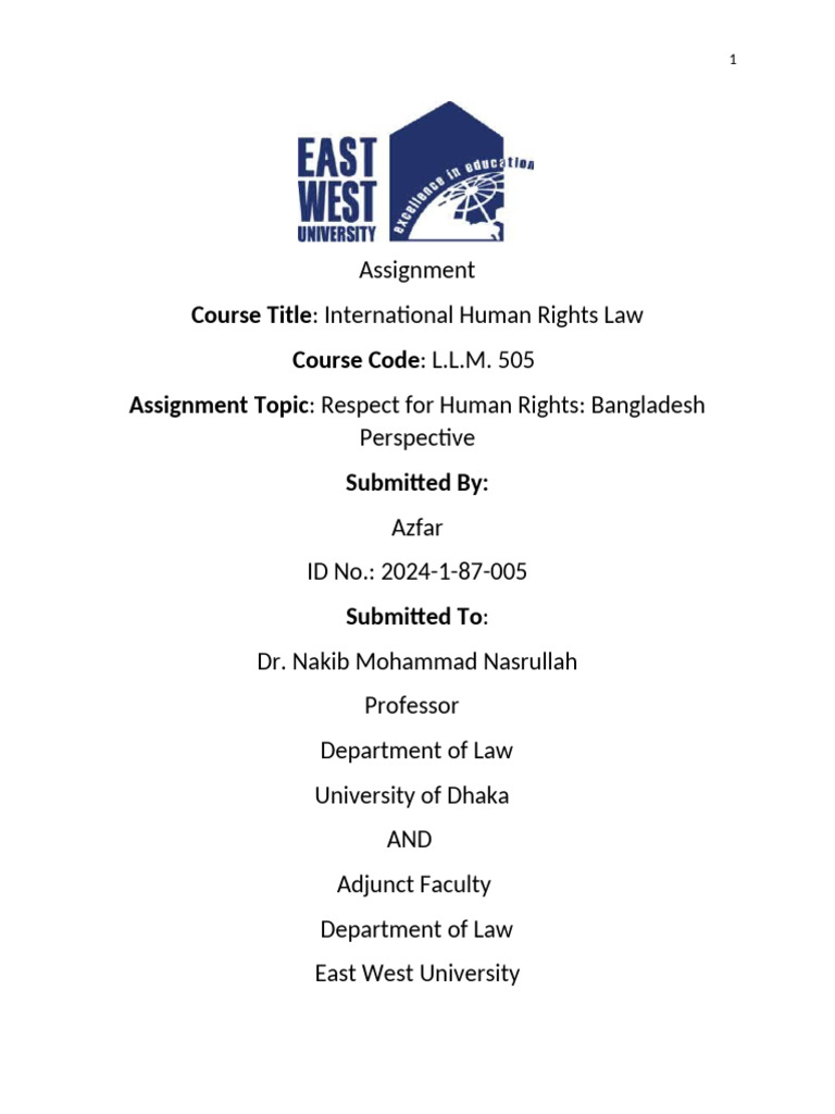 Azfar-Assignment-LLM-505-International Human Rights Law. | PDF | Human Rights | Convention On ...