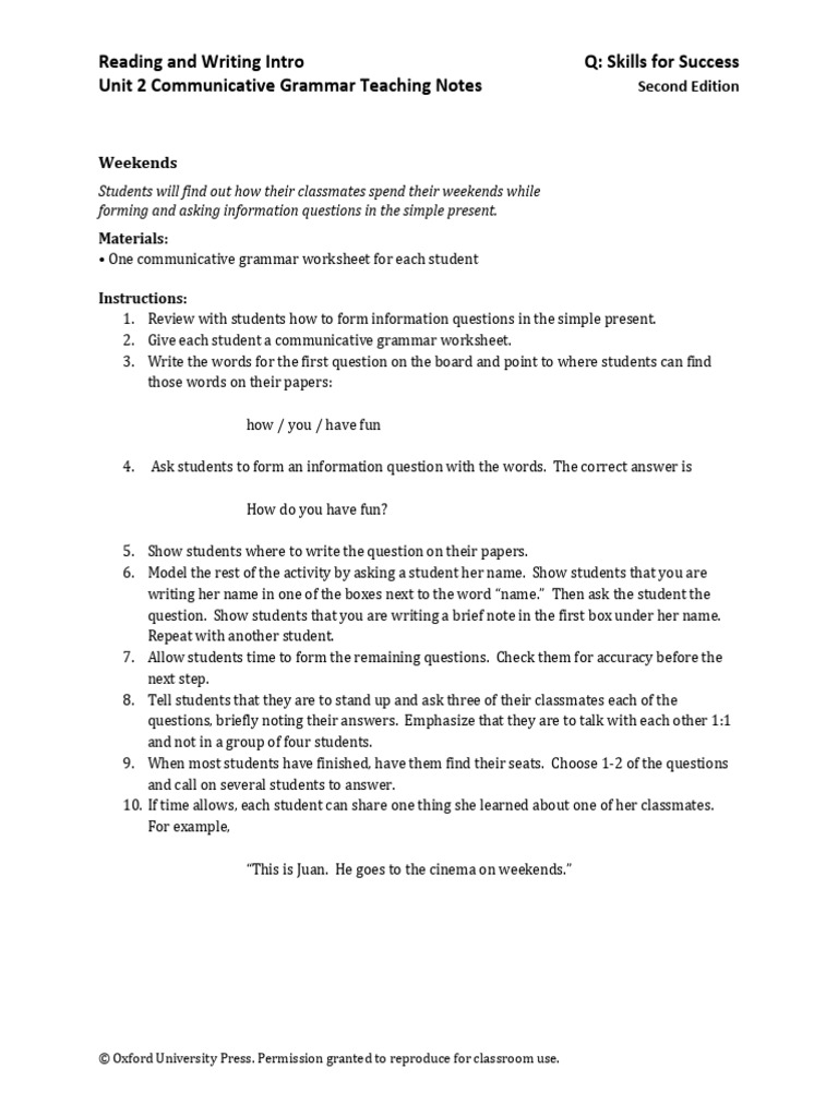 Q2e RW0 U02 GrammarTeachingNotes | PDF | Language Arts & Discipline
