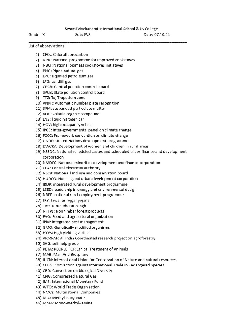 Abbreviations for Environmental Studies | PDF | Global Environment ...