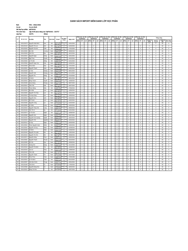 Diem Danh Sinh Vien CT01 Sang4 | PDF