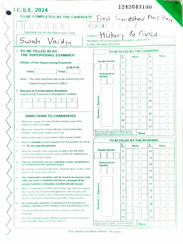 Exam Answer Booklet Instructions | PDF
