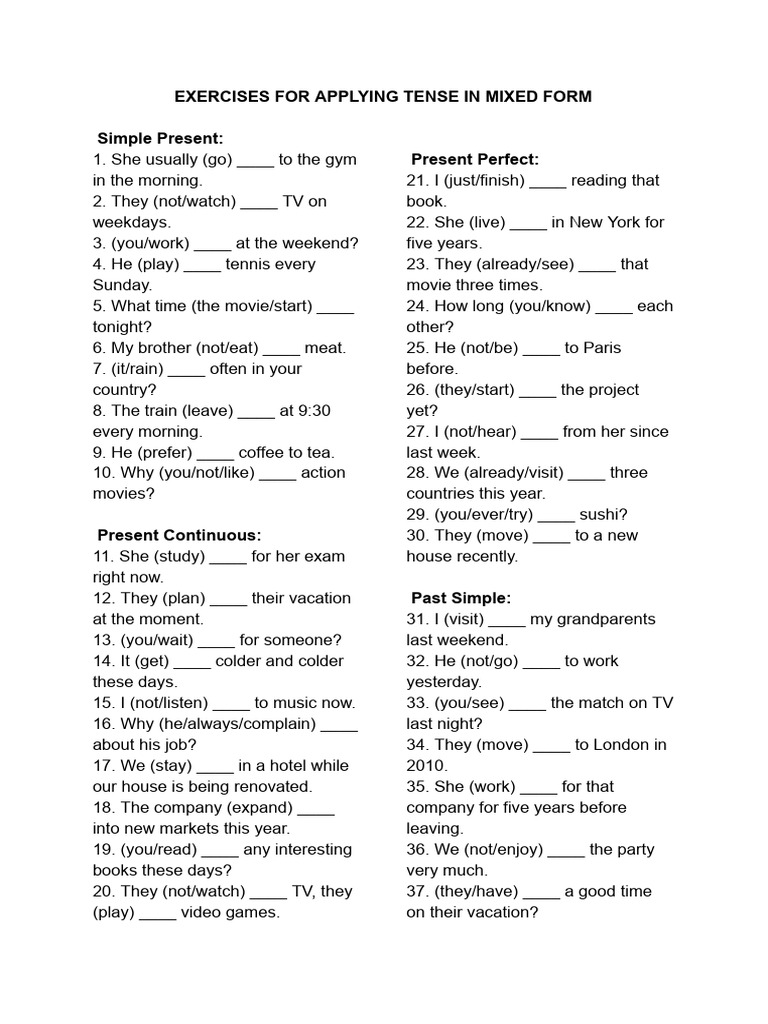 Exercises For Applying Tense in Mixed Form | PDF