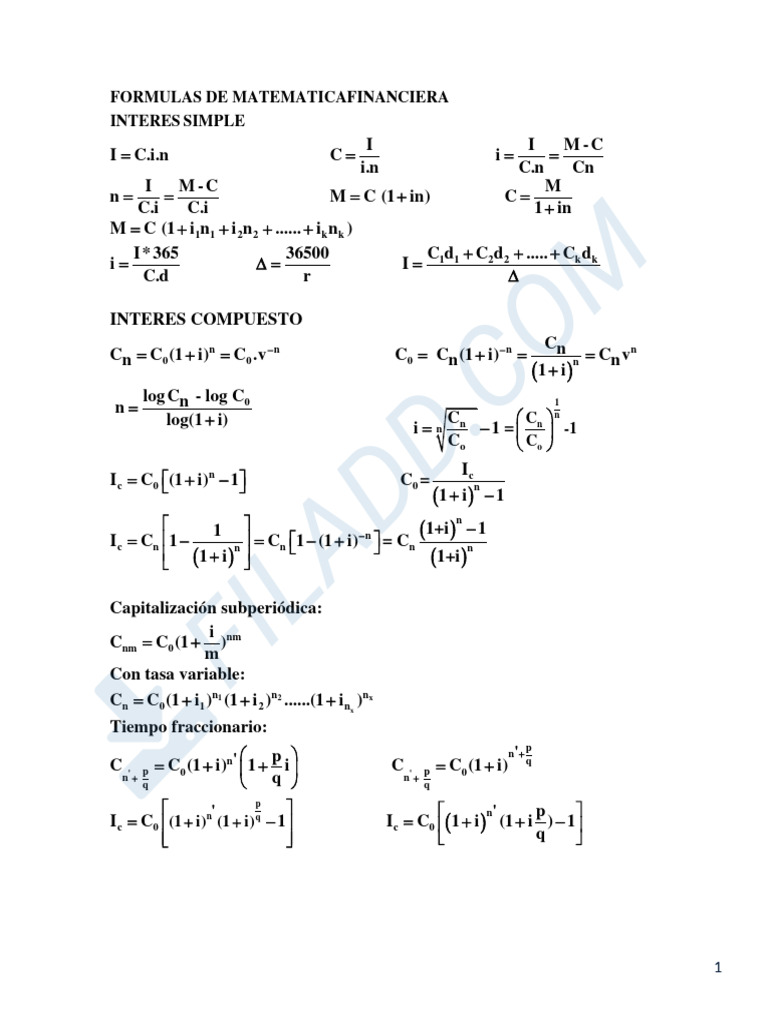 Resumen de Formulas Matfciera | PDF | Contabilidad | Hoja de balance