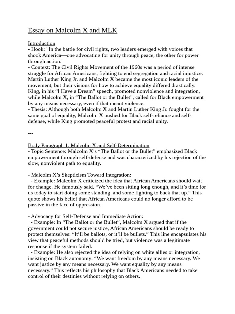 Essay on Malcolm X and MLK | PDF | Malcolm X | Nonviolence
