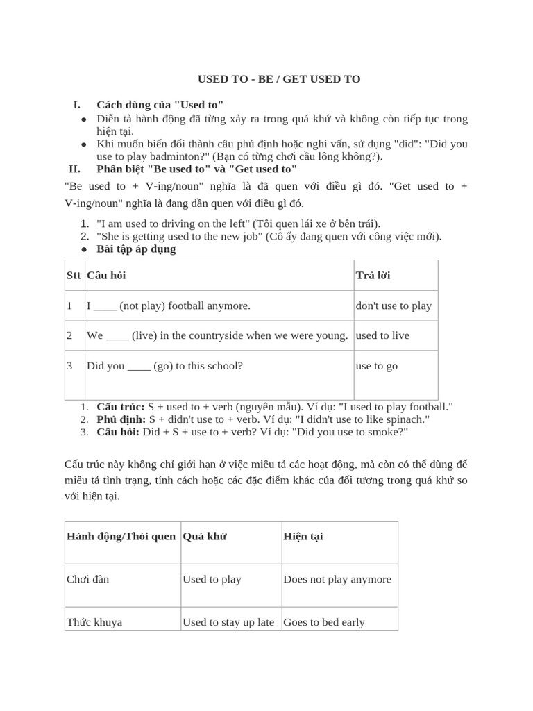 Used To - Be - Get Used To | PDF