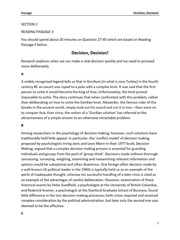 30 Passage 3 - Decision Decision Q27-40 | PDF | Thought | Decision Making