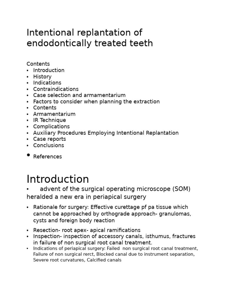 Intentional Replantation of Endodontically Treated Teeth | PDF ...