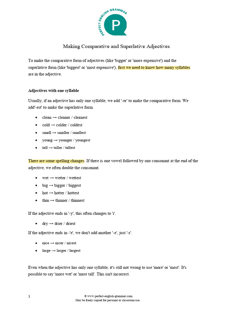 Comparative and Superlative Adjectives Guide | PDF | Languages ...