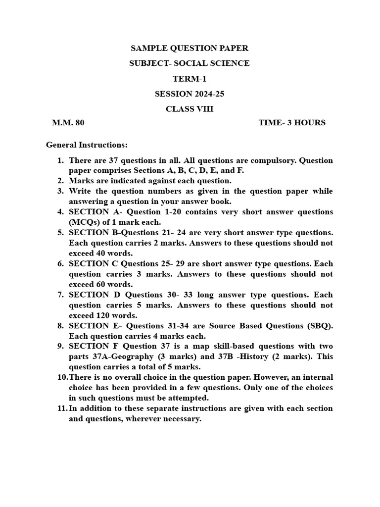 Final Sample Paper Class 8 Term-1 | PDF | Agriculture | Soil