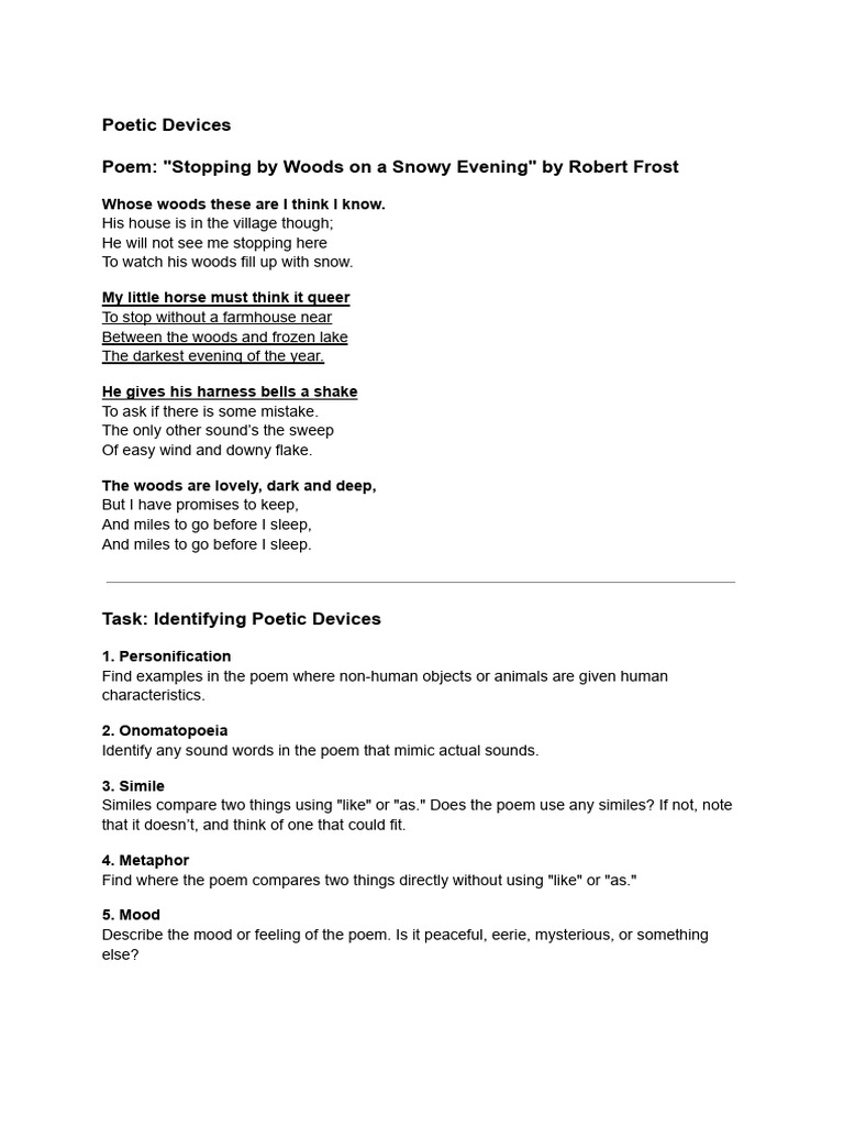 Poetic Devices in Frost's Woods Poem | PDF