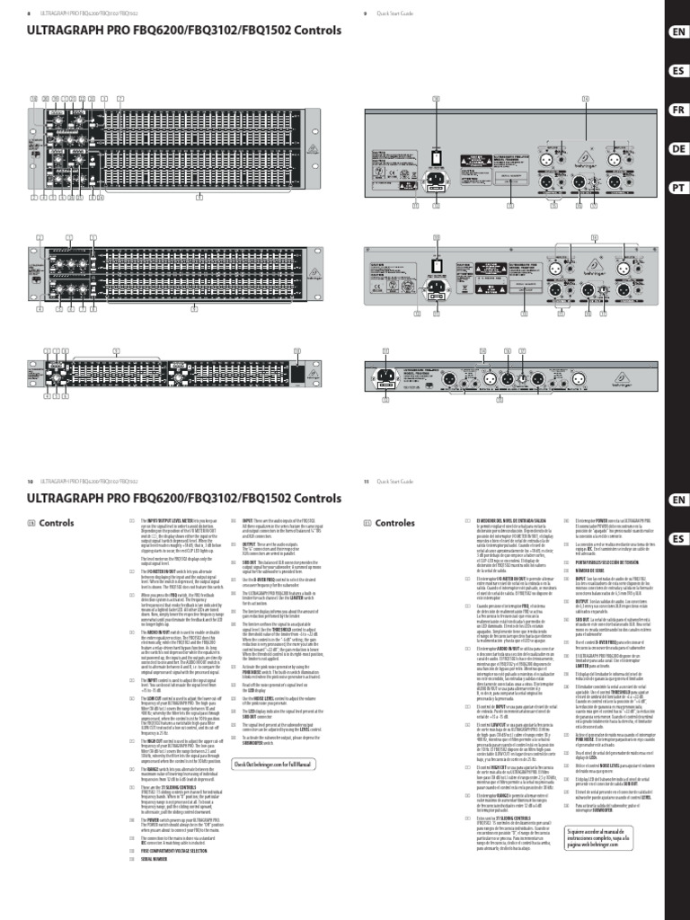 Guía Rápida Ecualizador Activo BEHRINGER ULTRAGRAPH PRO FBQ1502 | PDF ...