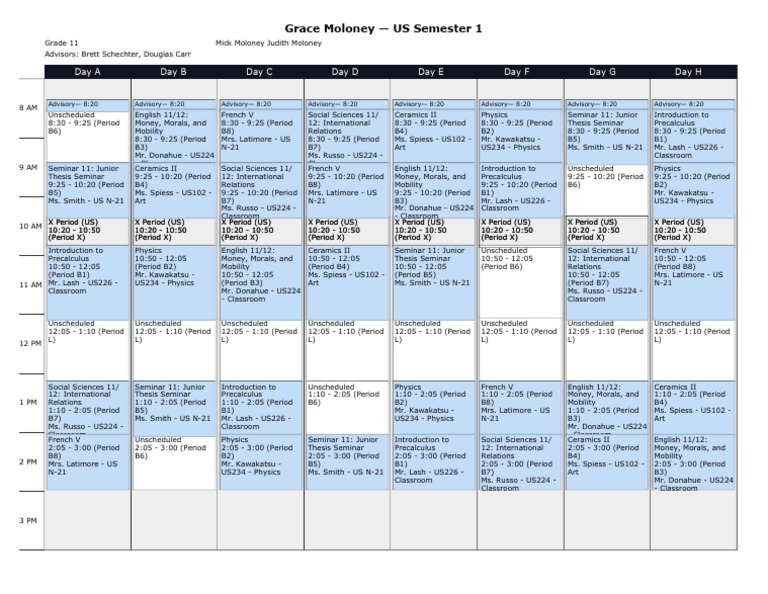 Schedule Grace Moloney | PDF