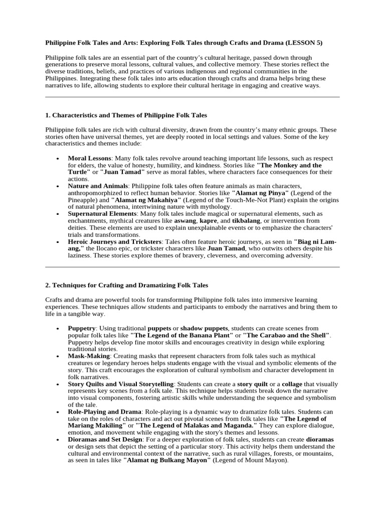 WEEK 5 Philippine Folk Tales and Arts | PDF | Poetry | Folklore