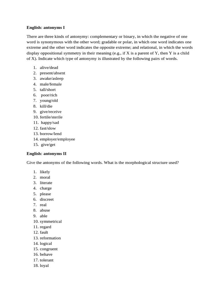 English Semantic Exercises | PDF