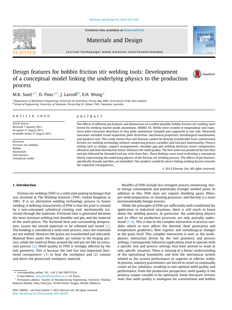Design features for bobbin friction stir welding tools development of a conceptual model linking ...