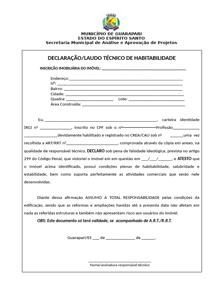 Laudo Tecnico de Habitabilidade Modelo Guarapari | PDF | Tecnologia e ...
