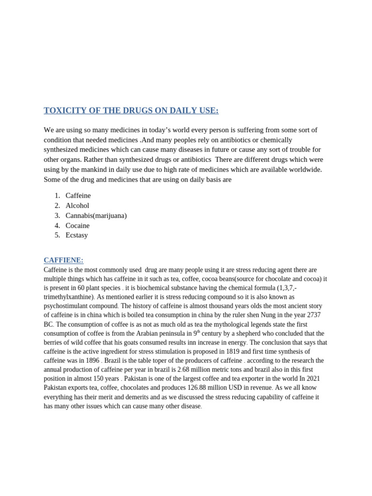 Toxicity of The Drugs On Daily Use 4 | PDF | Cocaine | Caffeine