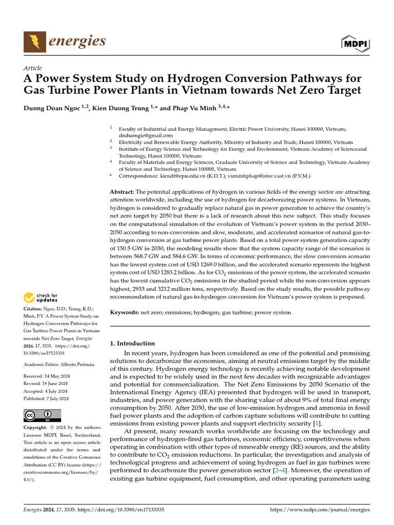 Power System Study On Hydrogen Conversion Pathways For Gas Turbine ...