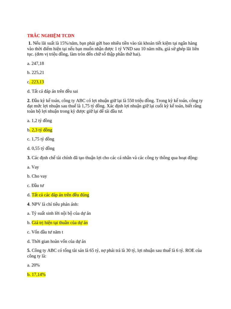 TRẮC NGHIỆM TCDN | PDF