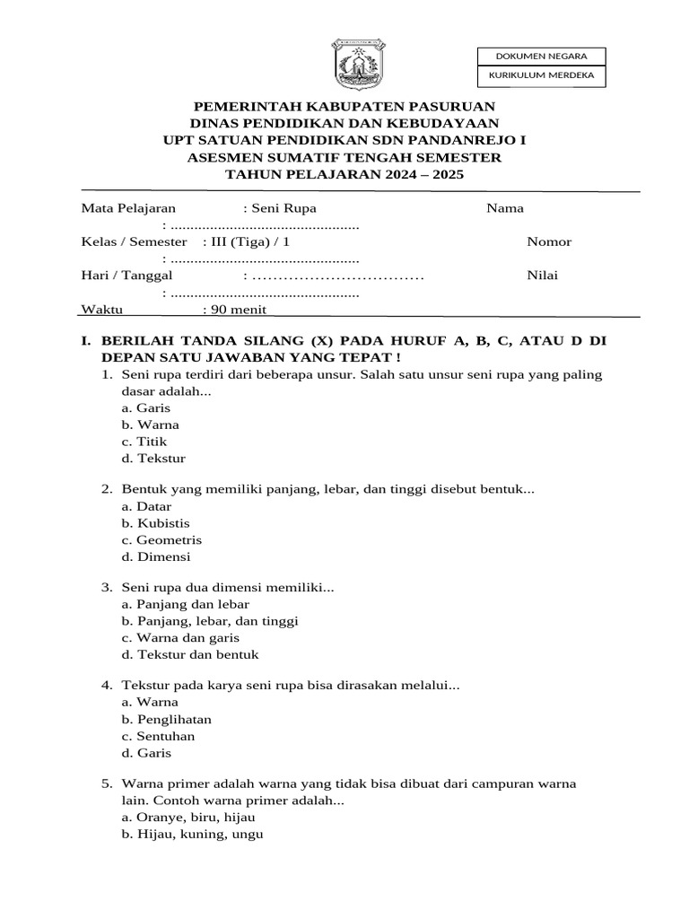 STS Kelas 3 SENI RUPA Fix | PDF