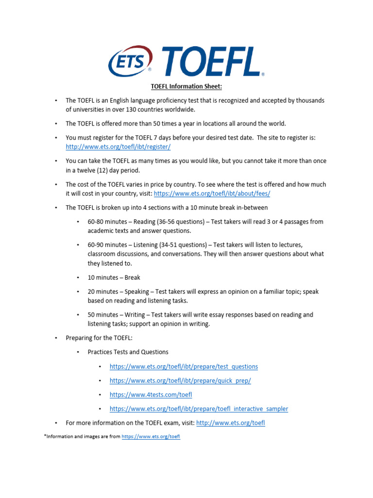 TOEFL-Information-Sheet-1 | PDF
