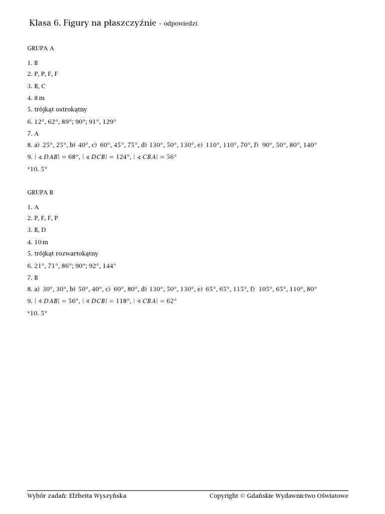 Figury Na Płaszczyźnie Odpowiedzi | PDF