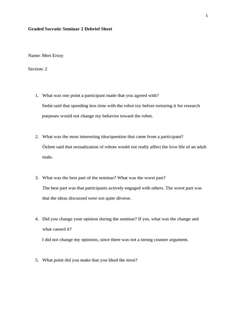 Graded Seminar 2 Debrief Sheet | PDF