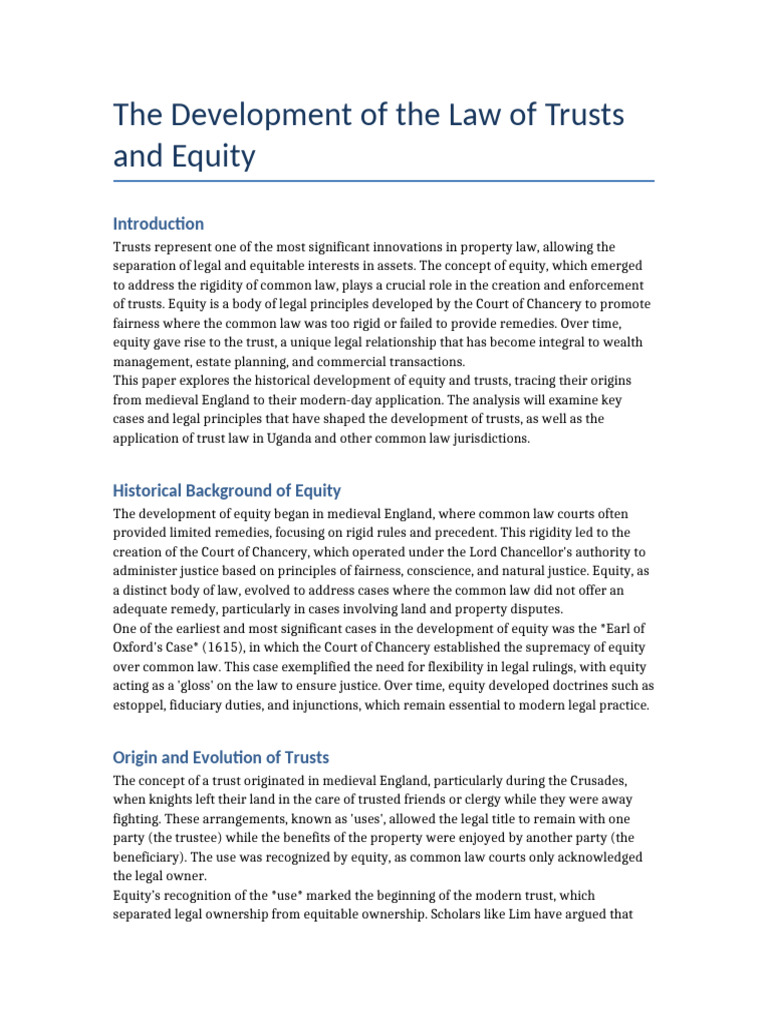 Development of Trusts and Equity | PDF | Equity (Law) | English Trust Law