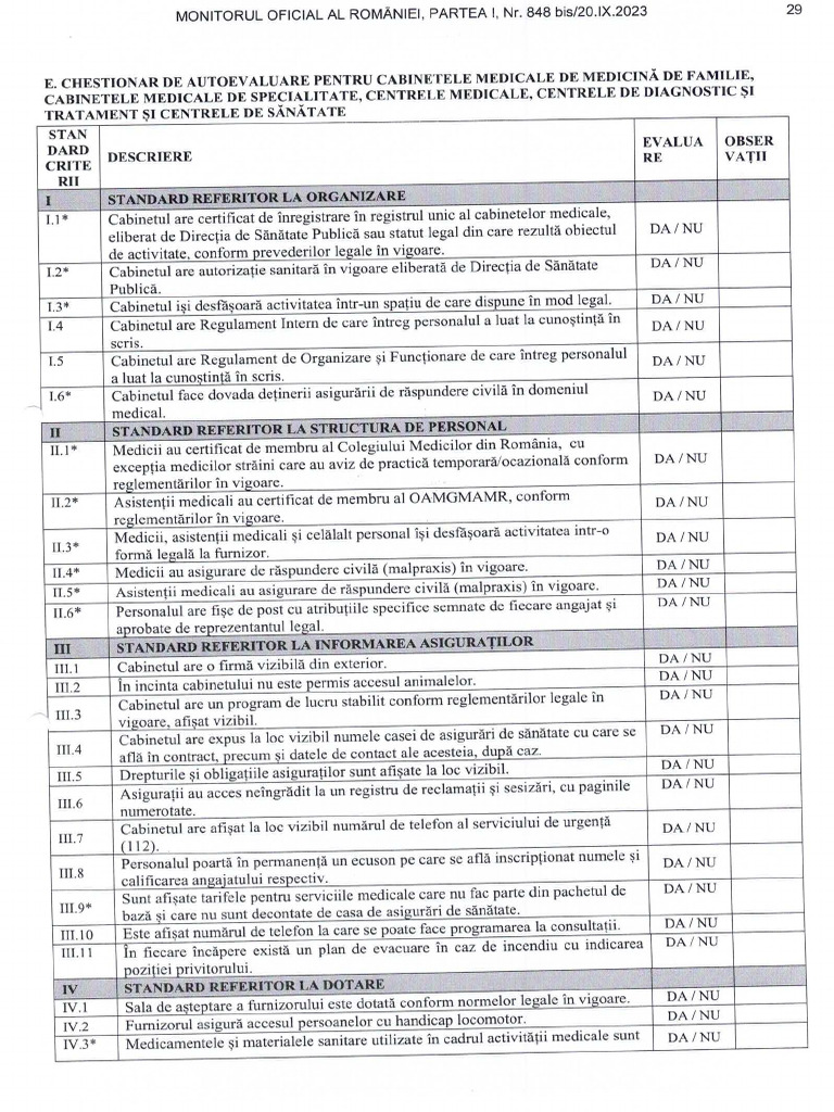 Anexa 4 - Chestionar Autoevaluare - Medicina de Familie - Cabinete | PDF