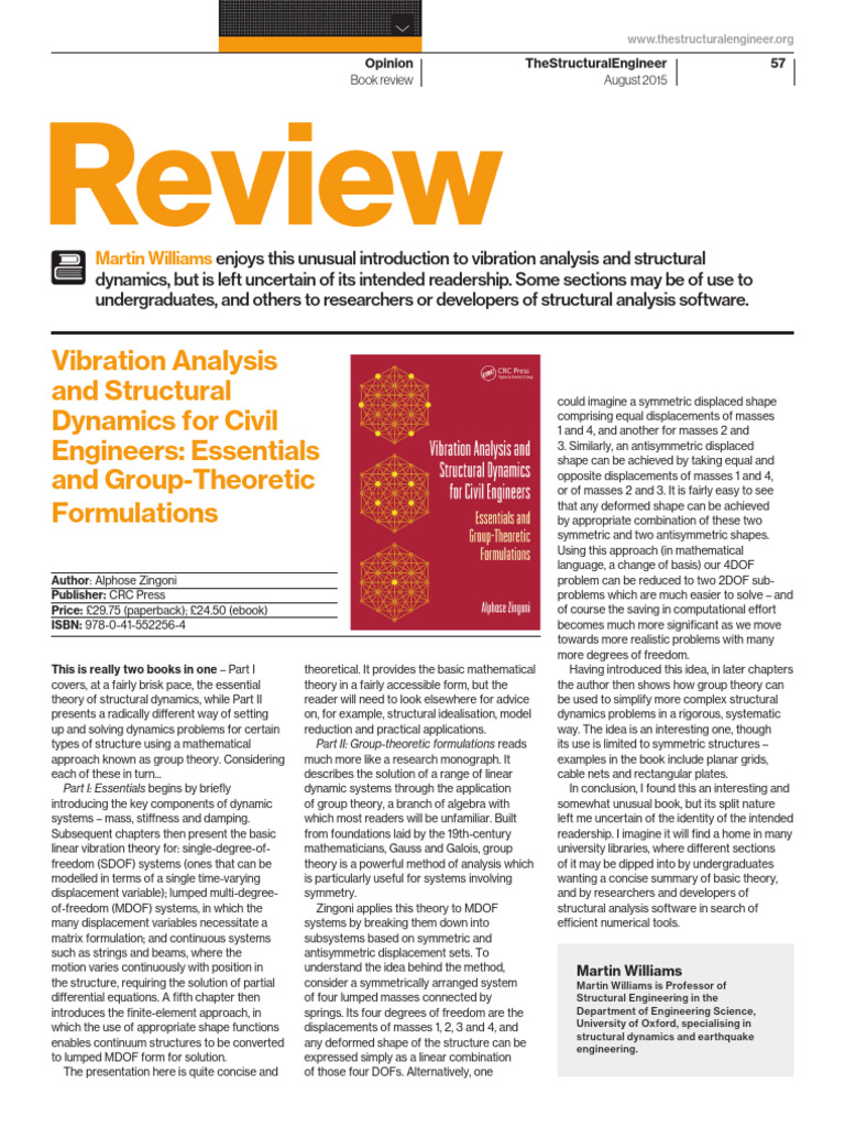 Review: Vibration Analysis and Structural Dynamics For Civil Engineers: Essentials and Group ...