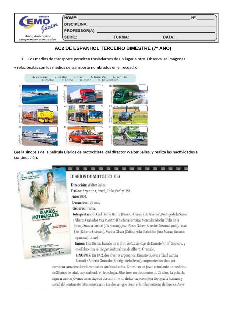 Ac2 de Espanhol Terceiro Bimestre | PDF | Viajes