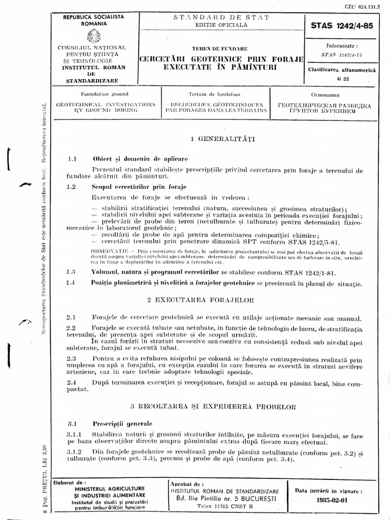 STAS 1242-4-85teren Fundare, Cercetari, Foraje | PDF