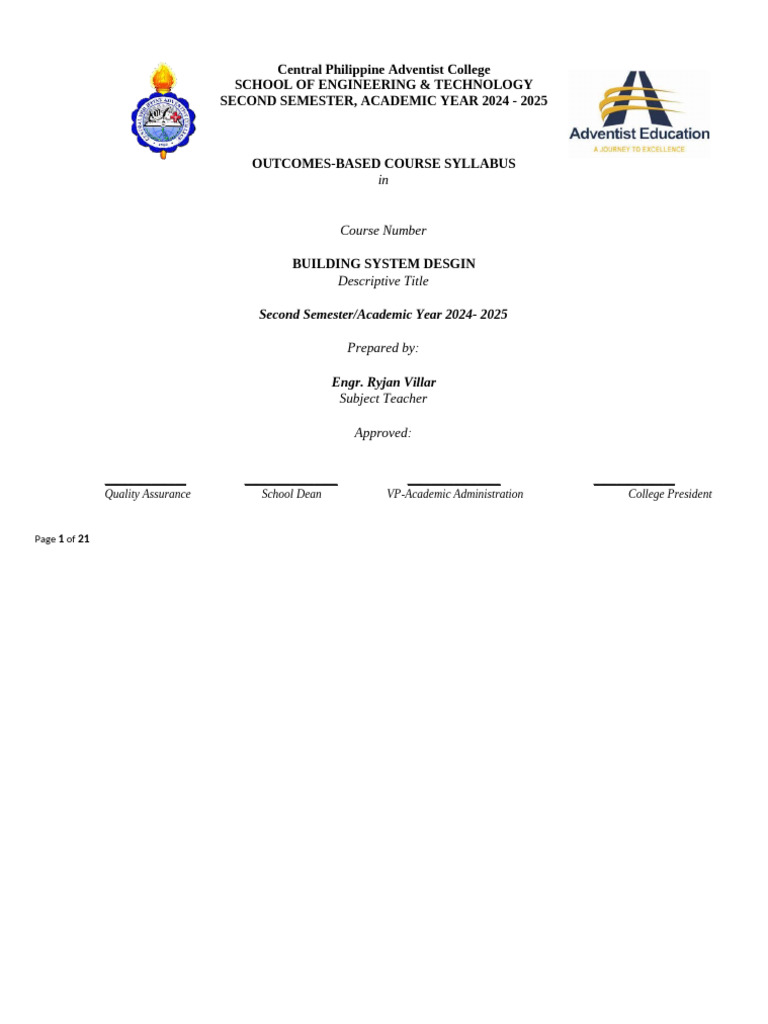 Building System Design Syllabus 2024-2025 | PDF | Engineering ...