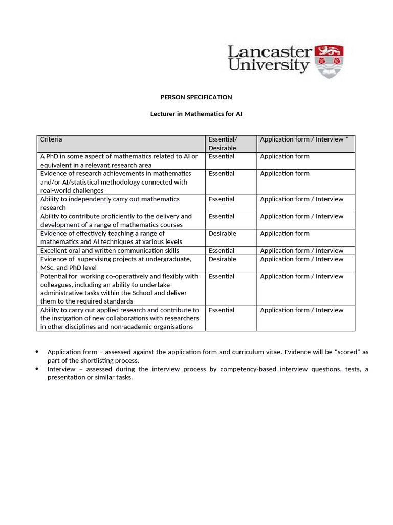 MARS Lecturer Person Specification | PDF