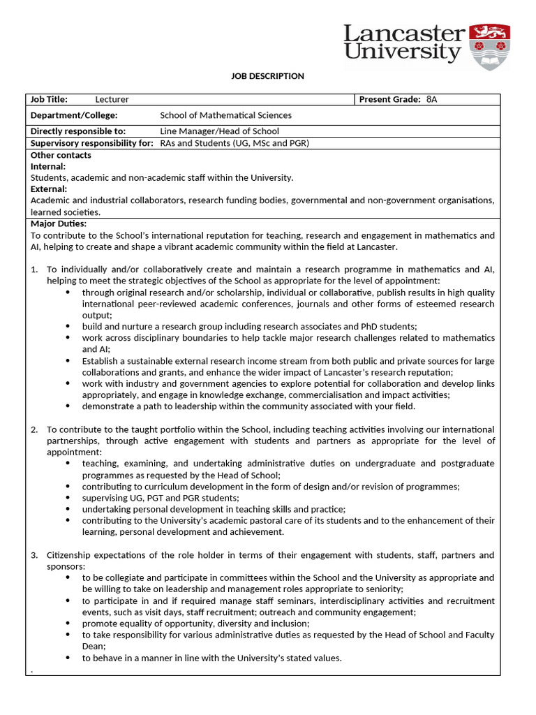 MARS Lecturer Job Description | PDF | Social Science