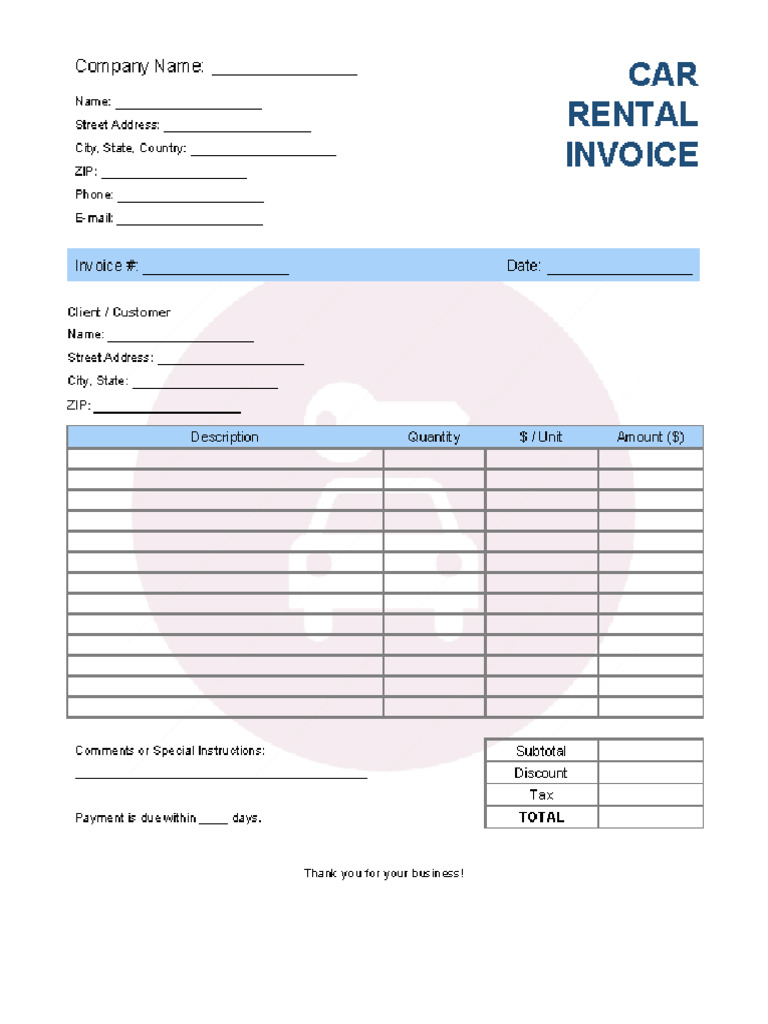Car Rental Invoice Template (1) | PDF