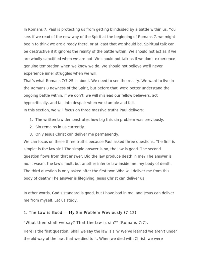 Understanding Romans 7: The Inner Battle | PDF | Paul The Apostle ...