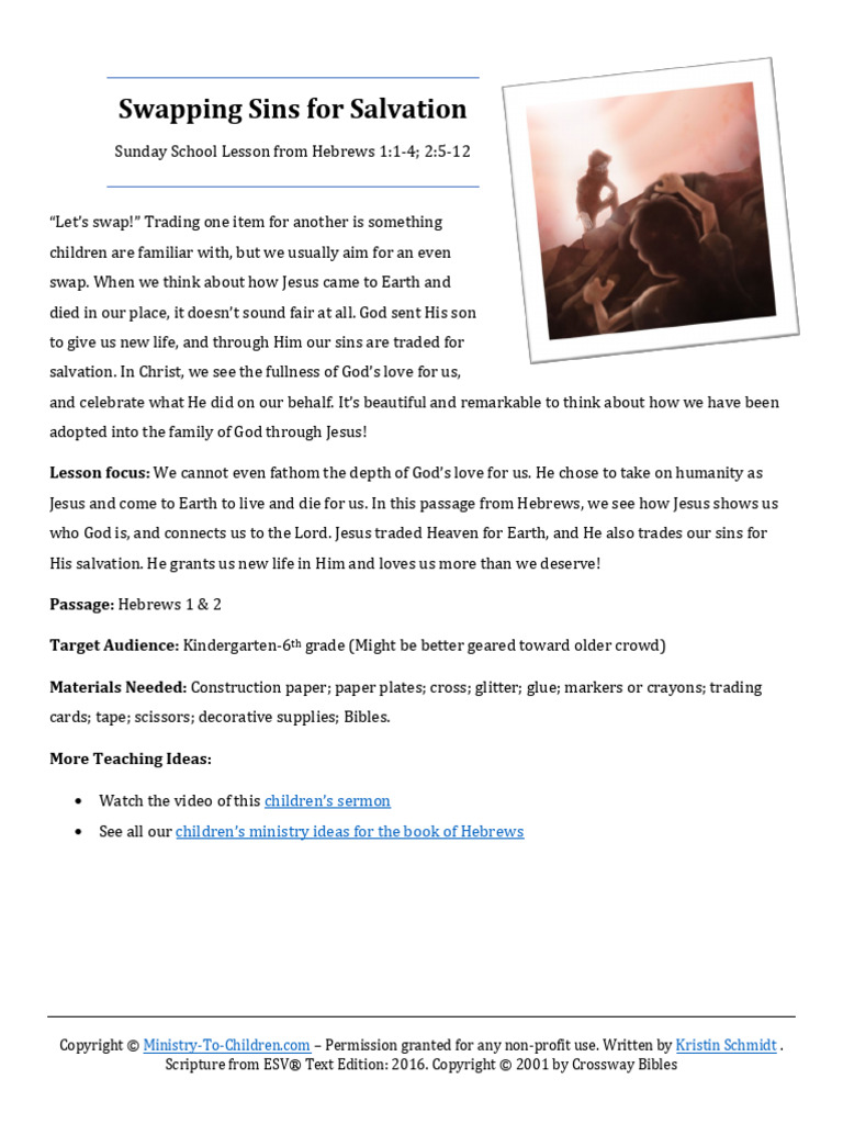 Sunday School Lesson Swapping Sins For Salvation | PDF | Glory ...