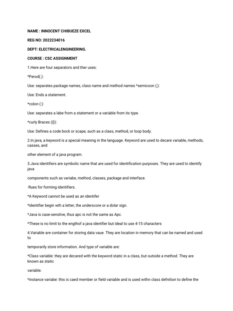 INNOCENT CHIBUEZE EXCEL CSC ASSIGNMENT 3 | PDF | Variable (Computer ... INNOCENT CHIBUEZE EXCEL CSC ASSIGNMENT 3 | PDF | Variable (Computer ...