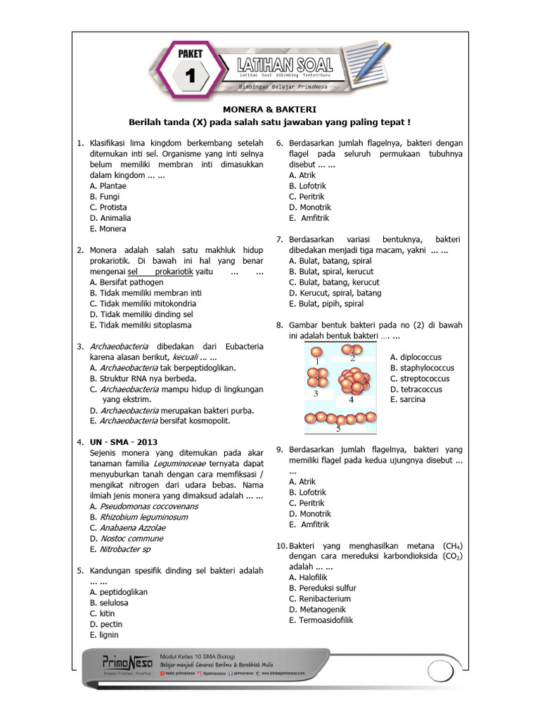 Biologi Bab 5 Latihan Soal Monera & Bakteri | PDF