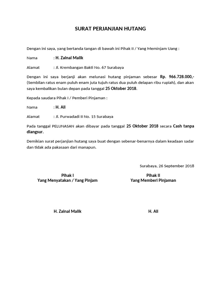 Surat Perjanjian Hutang | PDF