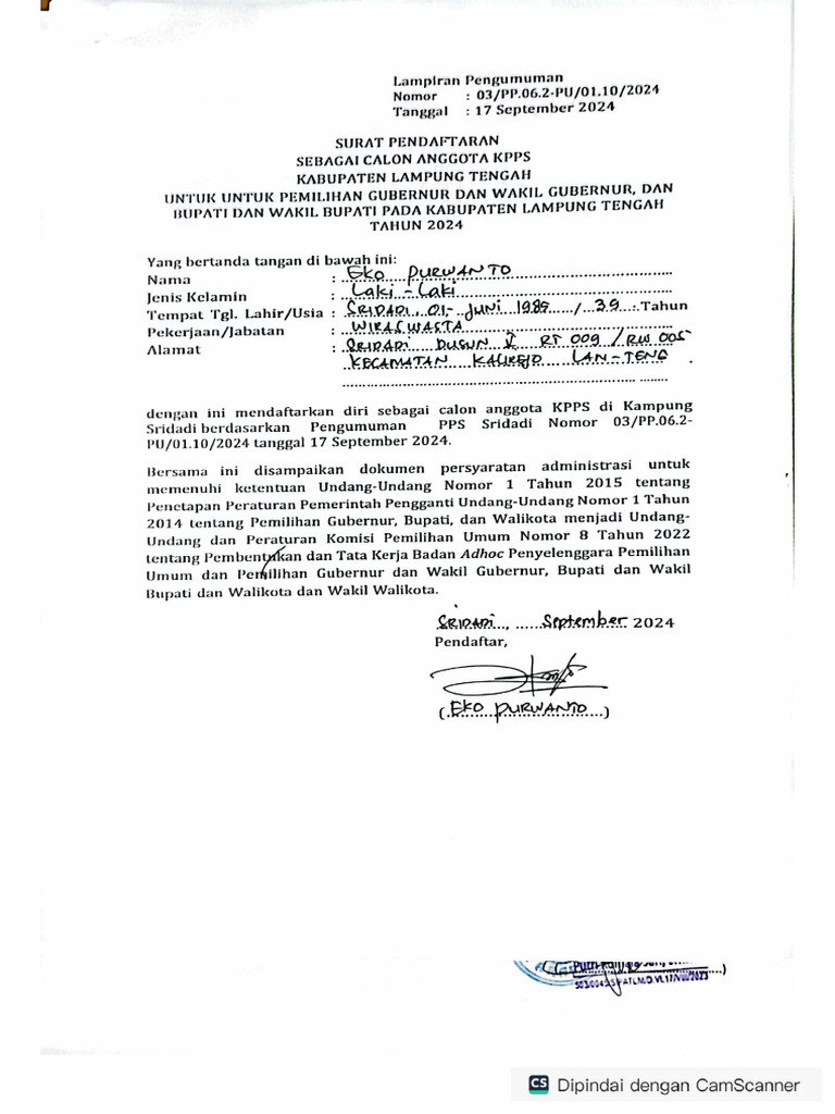 Pendaftaran Eko Purwanto | PDF