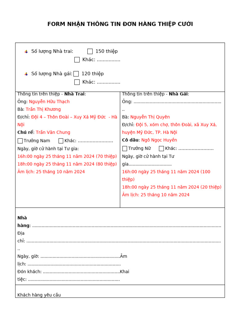 Form Dat Hang Thiep Cuoi | PDF