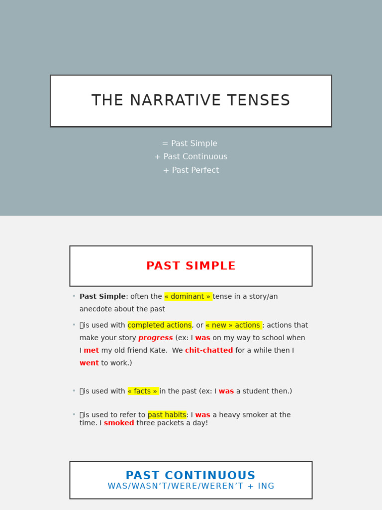 The Narrative Tenses - Memo | PDF | Grammatical Tense | Syntax